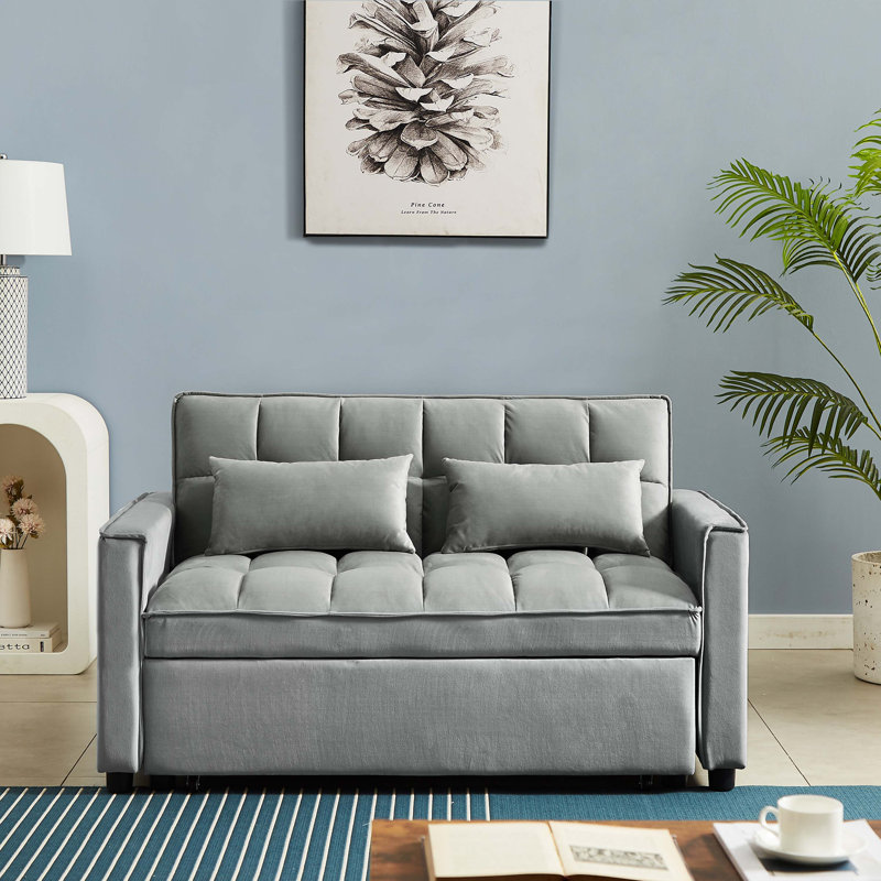 Everly Quinn Modern Velvet Convertible Loveseat Sleeper Sofa Couch For Small Living Room Apartment Wayfair